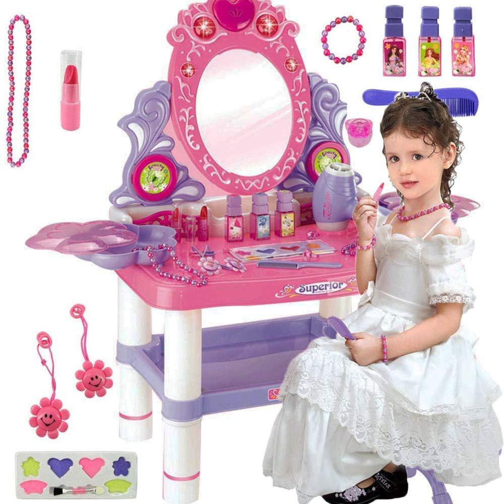 Set Masuta Toaleta Machiaj de Jucarie pentru Fetite cu Oglinda, Sunete ...